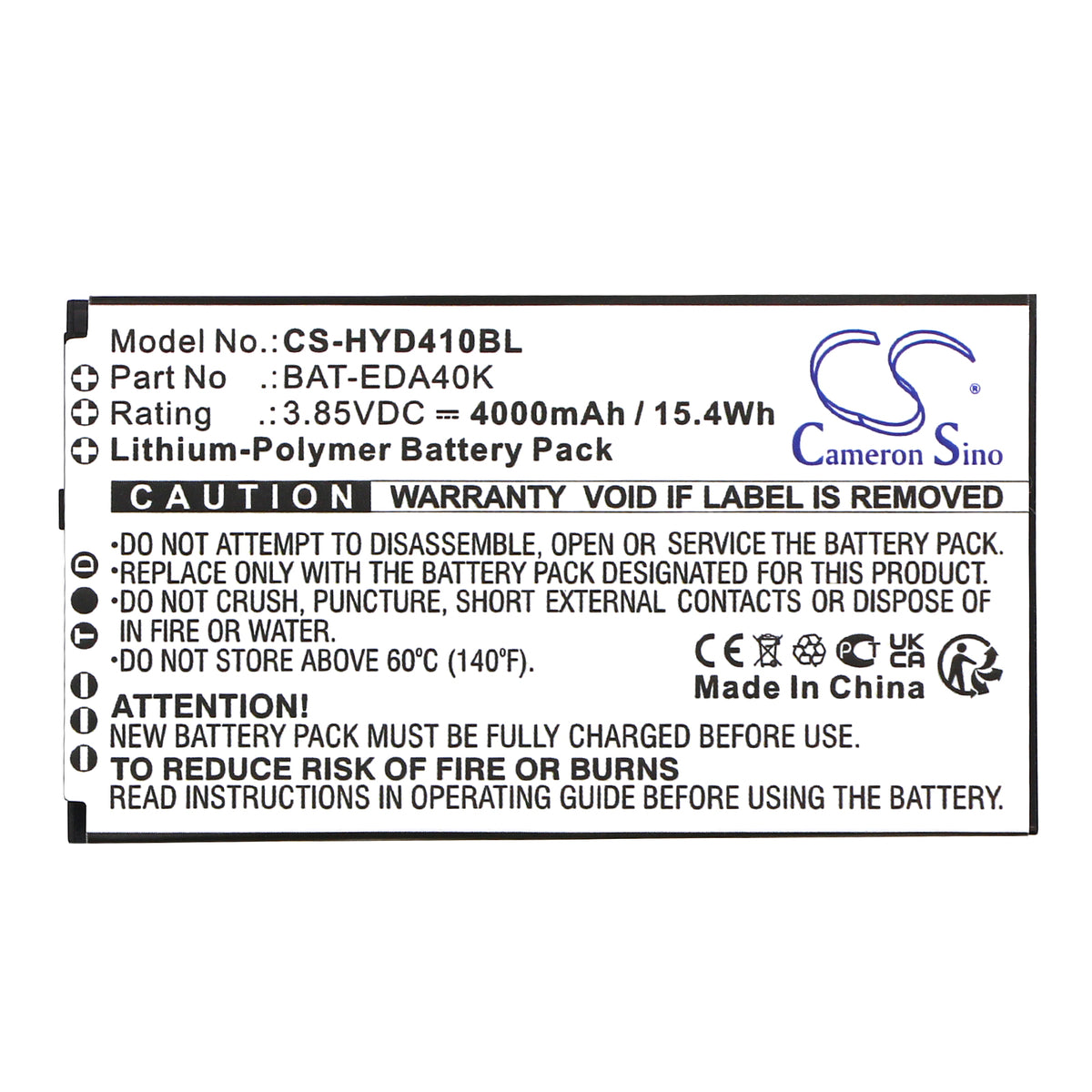 Battery For Honeywell EDA40K, BAT-EDA40K, | vintrons.com